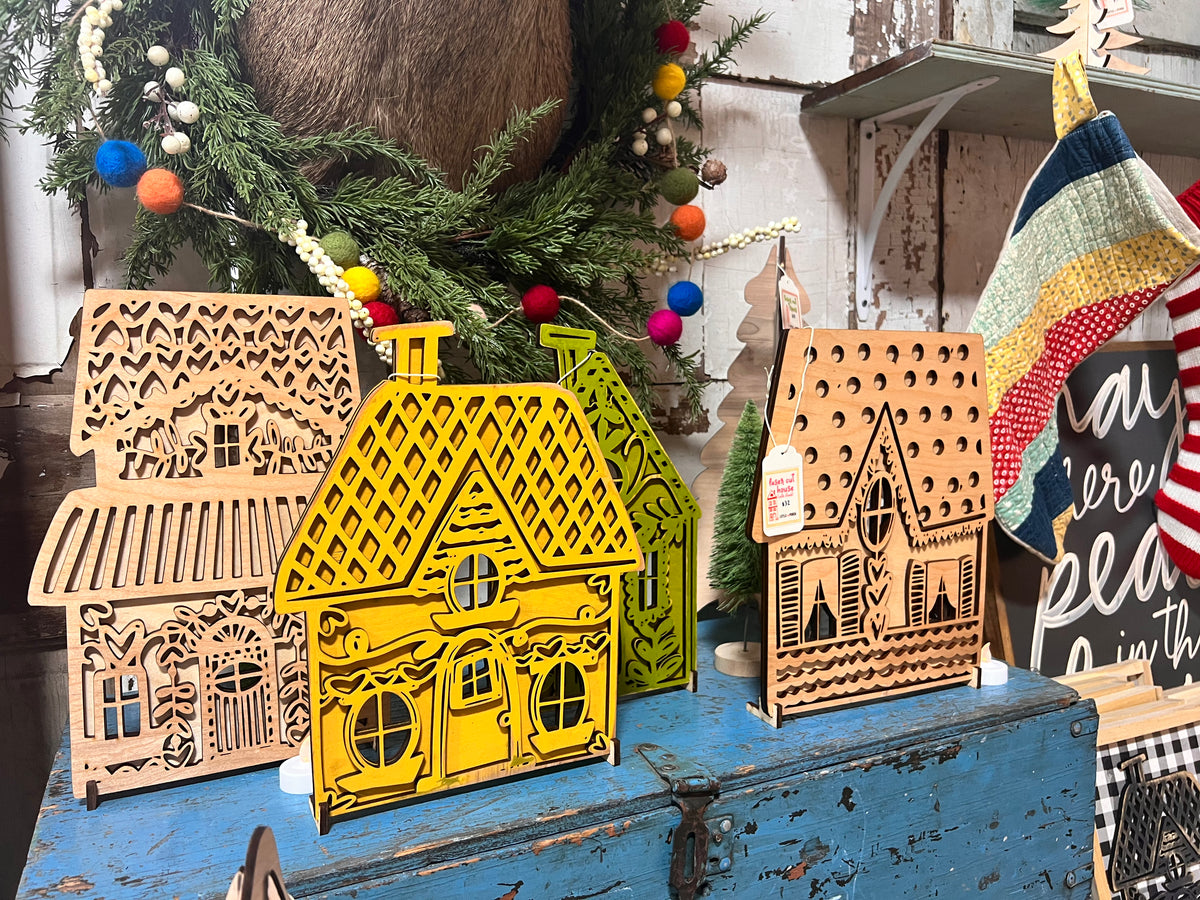 Laser cut gingerbread houses – Little Red Porch Signs